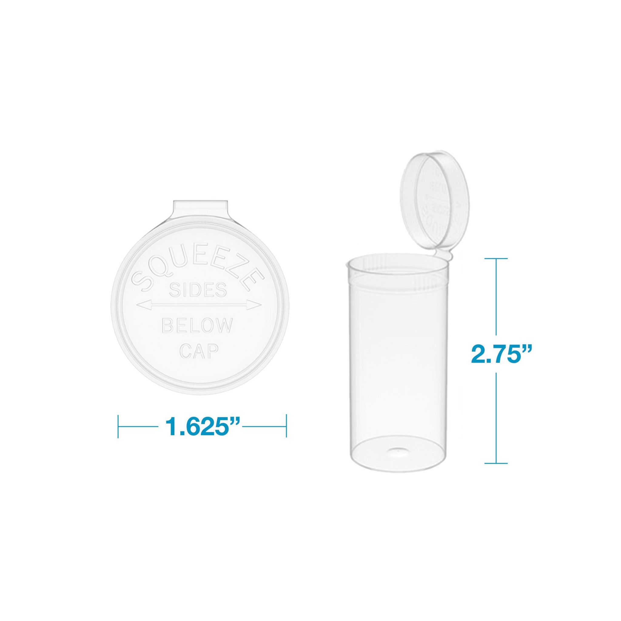 19 Dram Child Resistant Clear Pop Top Bottles - 225 Vials per Box